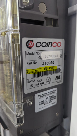 Where do I find the CoinCO Coin Changer/ Coin Acceptor's serial number?